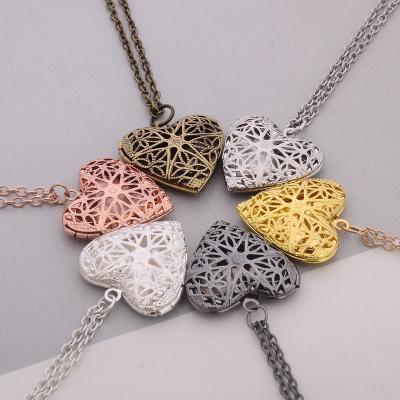 China Hollow heart shape pendant silver/gold/black/rose gold plated open locket necklace for sale