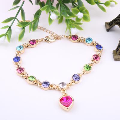 China 925 sterling silver colorful crystal heart shape bead bracelet for party for sale