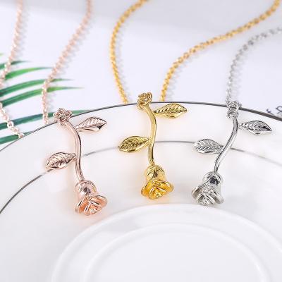 China Rose gold/silver/gold plated rose pendant necklace for lovers for sale