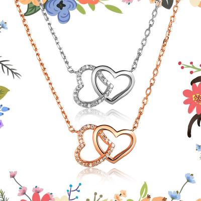 China love couple heart shape gold silver plated 925 sterling silver pendant necklace for sale