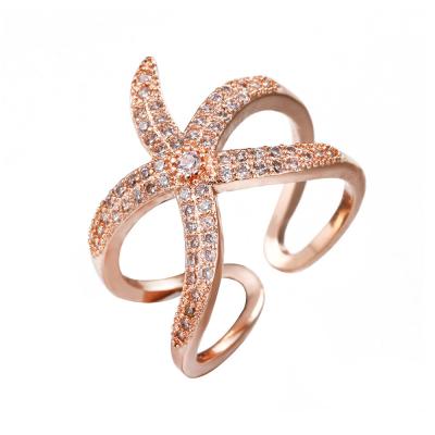 China Unique style brass gold silver plated shinng  fish star cuff ring for sale