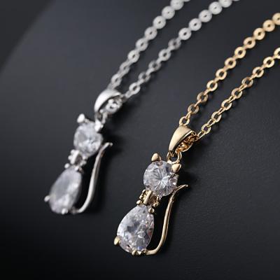 China Lovely zircon cat pattern pendant gold silver plated animals necklace for children for sale