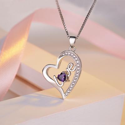 China Valentine's day love heart zircon shape 925 sterling silver pendant necklace for sale