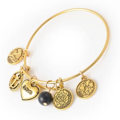China Stainless steel gold plated adjustable&expanded bracelet bangle with charms for sale