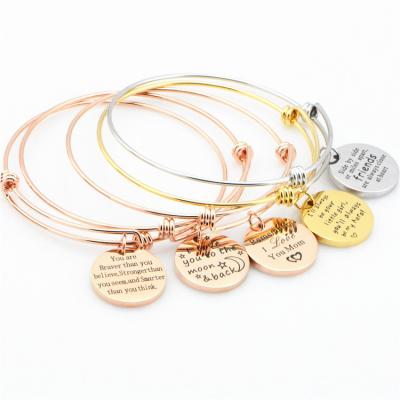 China Personalized custom letters/family charms design stainless steel gold plated adjustable&expanded bracelet bangle for sale