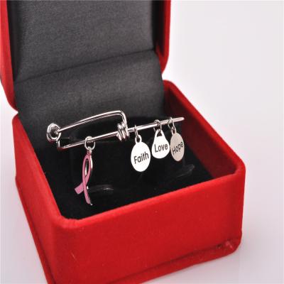 China Customized hope /faith/love words charms gold silver  plated adjustable bangle for sale