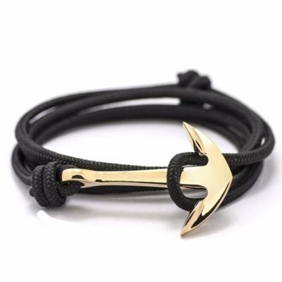 China Gold silver plated anchor bracelet, handmade various color rope anchor bracelet, customized anchor bracelet for sale