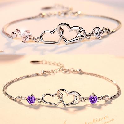 China Silver heart shape fashion crystal zircon bracelet for her or hime for sale