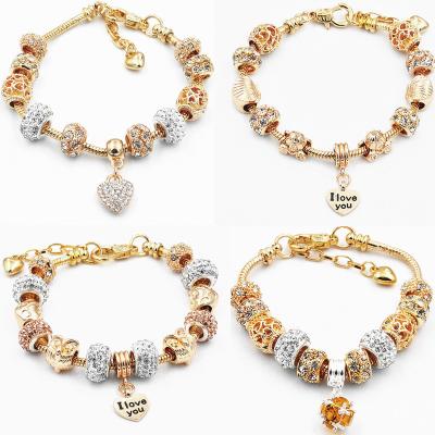 China Latest style gold plated heart shape pendant bead bracelet for gift for sale