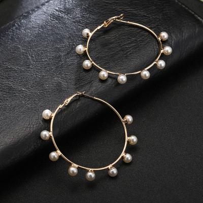 China Gold silver plated simple design hoop earrings with pearls for young girl for sale