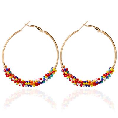 China Silver plated beautiful colored bead hoop earrings for women and girl for sale