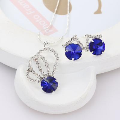 China Hot crown shape design silver gold plated pendant necklace earrings jewelry sets for her for sale
