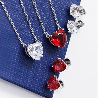 China Silver gold plated colorful crystal heart  /drop water shape pendant necklace earrings jewelry sets for party for sale