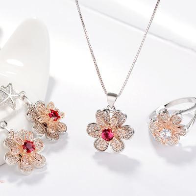 China High quality silver plated flower pendant necklace ,rings,earrings jewelry sets for bride for sale