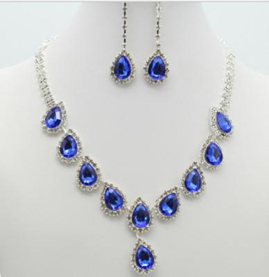 China Hot luxury colored zircon design silver plated earrings,necklace jewelry sets for bride or banquet for sale