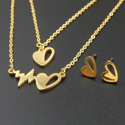 China Gold silver plated lifeline pluse heartbeat pendant necklace heart earrings jewelry sets for sale