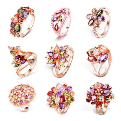 China Multi-color zircon rings,luxury rose gold plated bride rings ,rings for engagment for sale