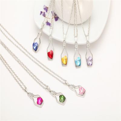 China Silver gold plated pendant necklace,fashion wishing bottle pendant necklace,multi-color crystal flower pendant necklace for sale