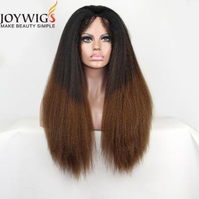 China High quality ombre color kinky straight hair human hair wig 360 lace frontal wig for sale