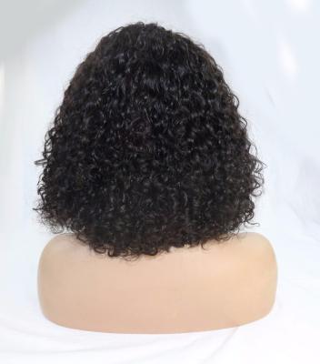 China 180% density short curly wig same length on tip lace front wig brazilian human hair side part lace front wig for sale