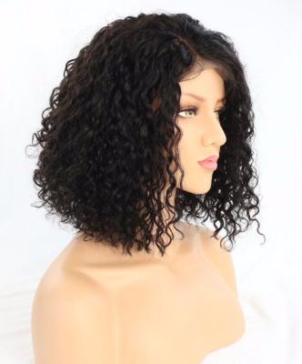 China pre plucked hairline human hair lace front wig brazilian human hair 180% density Full tip short curly wig for black women for sale