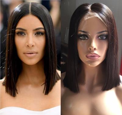 China pre plucked hairline wigs lace front wig brazilian human hair blunt cut bob lace wig for black women for sale