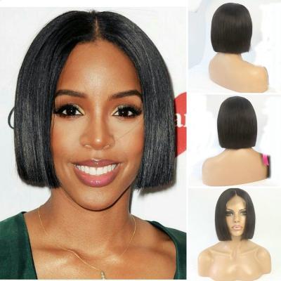 China 180% Cheap Glueless Short Blunt Cut Bob Wig Center Part Virgin Peruvian Hair Lace Front Wigs for sale