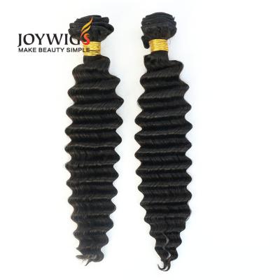 China Qingdao new arrival 10A grade natural color deep wave raw virgin Brazilian human hair extensions weft for sale