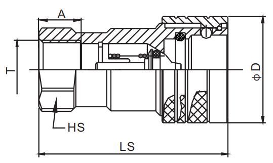 CB-SPL-10F ISO 7241-A stainless steel socket technical drawing