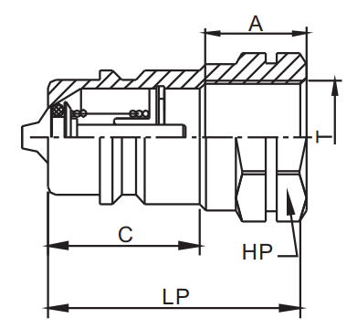 CB-SPL-10F ISO 7241-A stainless steel hydraulic plug dimensions
