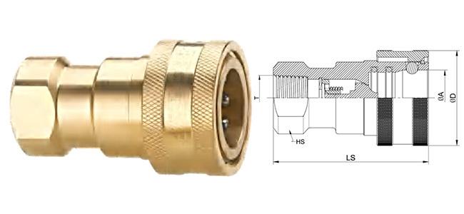 CB-SPB-1F-A socket with poppet valve and brass cap – ISO 7241-B female coupler