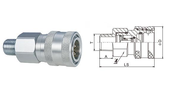 CB-SP-10M-3 female quick connect coupler featuring ball-lock sleeve and poppet valve mechanism
