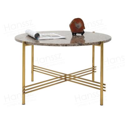 China Emperador marble coffee table with stainless steel gold tables top on sale for sale