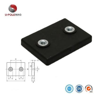 Cina Magneti rettangolari di neodimio rivestiti di gomma su misura Magneti di neodimio di grado con due fori in vendita