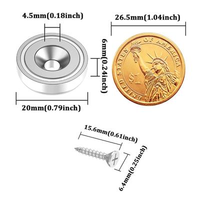 Cina D20 MM 20lbs NdFeB Pot Magnet con buco anti-affondamento Altura totale H 7,2 mm Buco d1 4,5 mm in vendita