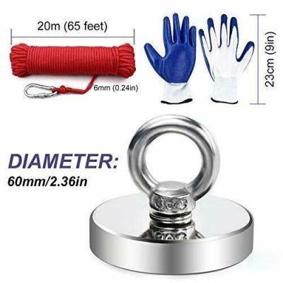 Cina Magnete da pesca al neodimio a recupero di 120 kg con tolleranza precisa /-1% e bullone a corda in vendita