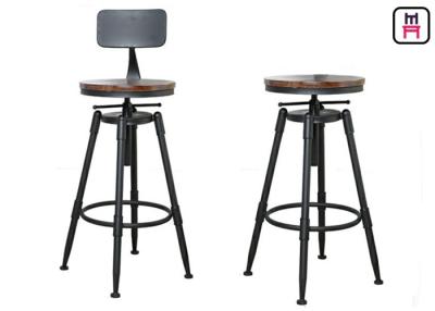 China Loft Style Adjustable Metal Restsaurant Bar Stools Wood / Leather Seats Bar Chair for sale