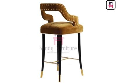 China Velvet Upholstered Restaurant Bar Stools Solid Ash Wood With Hollowed Out Backrest for sale