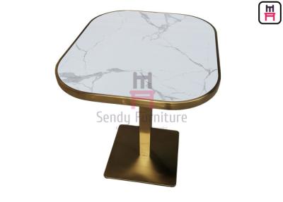 China Oval Shape Restaurant Dining Table Marble Pattern Ceramic With Golden Seam for sale