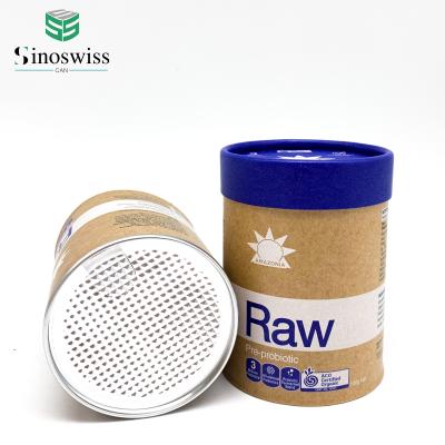 China Custom Airtight Paper Cans Packaging With Paper Hat Cover For Protein Supplements for sale