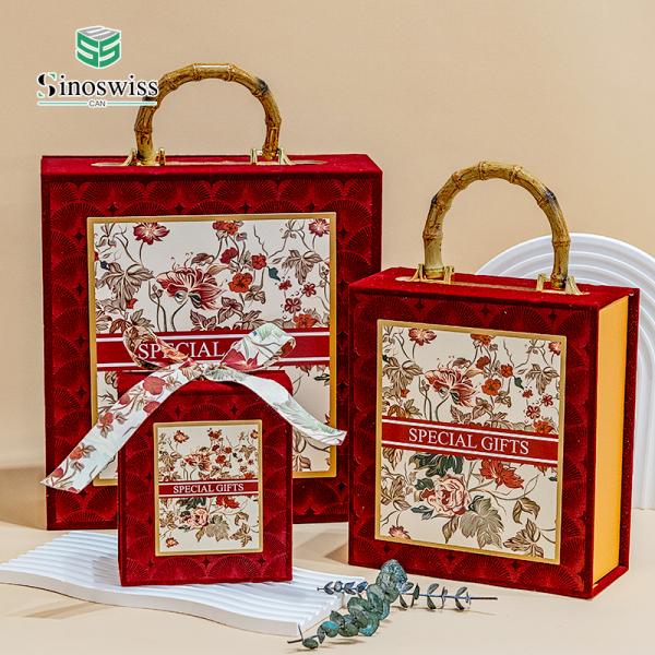 Quality Luxury Gift Paper Boxes Packaging With Leather Ribbon Handle Foldable Box for sale
