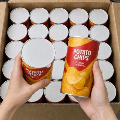 China Eco-Friendly Recyclable Food Grade Foil Lined Composite Paper Canister 40g 85g 110g Potato Chips Tube Packaging Easy Open End for sale