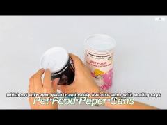 recyclable cylinder pet food paper cans packaging with easy open cover oem logo