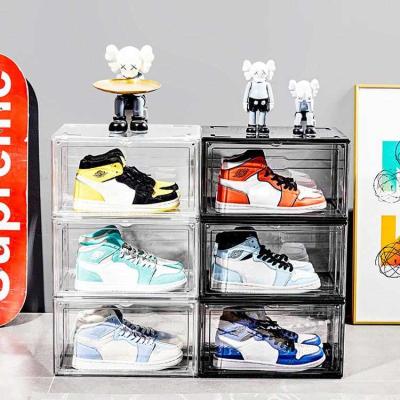 Cina Esposizione accatastabile di plastica acrilica trasparente di Front Clear Shoe Box For di goccia in vendita