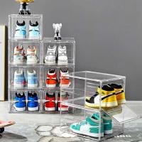 China Magnetic Plastic Acrylic Shoe Boxes Stackable Transparent for sale