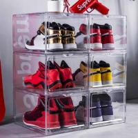 China Household Acrylic Drop Front Shoe Box Transparent Stackable for sale