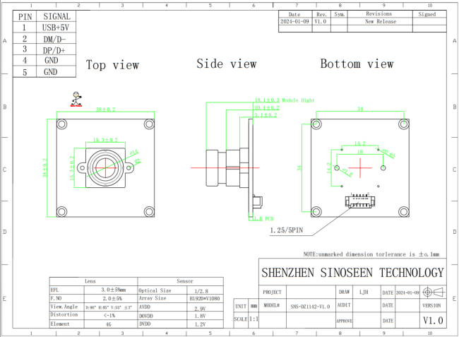 Sinoseen USB Camera Module product image