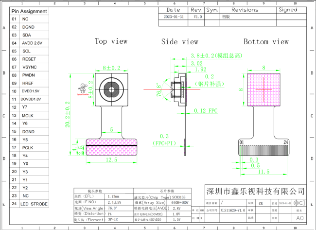 SC031GS Global Shutter CMOS VGA Image Sensor - High-Speed 640x480 240fps B&W Sensor