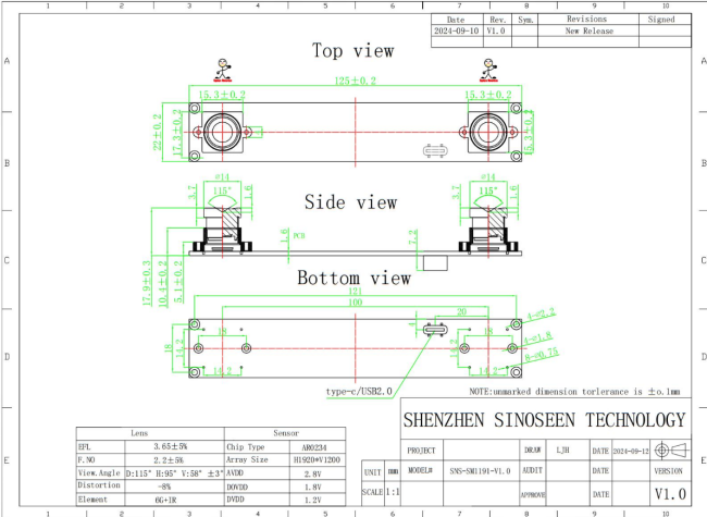 2MP CMOS Camera Module with 115° Wide Angle Lens