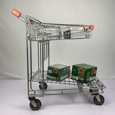 China Foldable Warehouse Supermarket steel Q195 Double Layer Trolley for sale